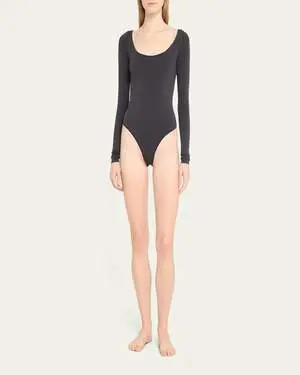 SKIMS Essential Smoothing Scoop-neck Thong Bodysuit