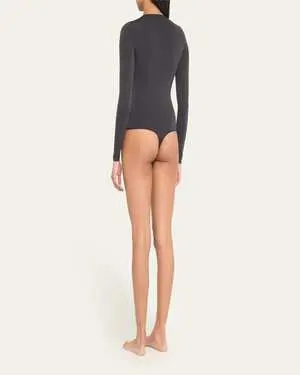 SKIMS Essential Smoothing Long-sleeve Thong Bodysuit