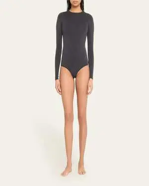 SKIMS Essential Smoothing Long-sleeve Thong Bodysuit