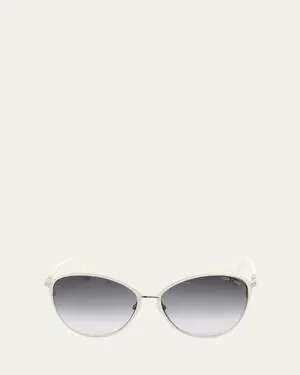 TOM FORD Penelope Gradient Acetate & Metal Round Sunglasses - White