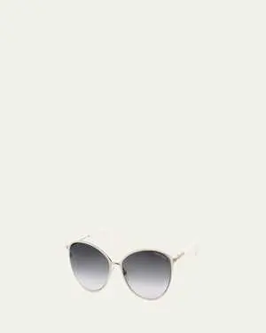 TOM FORD Penelope Gradient Acetate & Metal Round Sunglasses - White