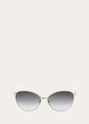 TOM FORD TOM FORD Penelope Gradient Acetate & Metal Round Sunglasses Whto/smkg