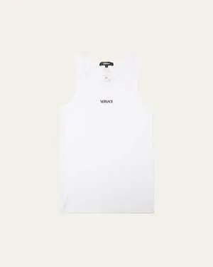Versace Embroidered Logo Tank Top - White