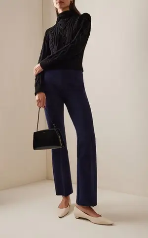 HIGH SPORT Long Kick Flared Stretch-cotton Knit Pants - Navy