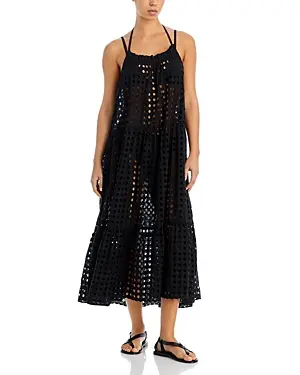 swim cover up midi dress Ruffled Aqua Swim Cover-Up Midi Dress M