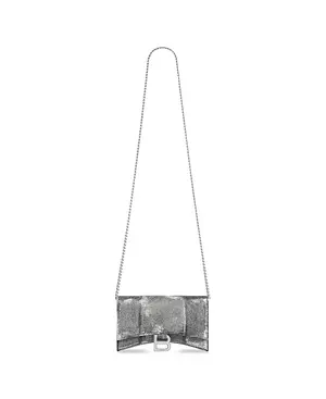 Balenciaga Hourglass Wallet On Chain In Denim Print - Open Grey