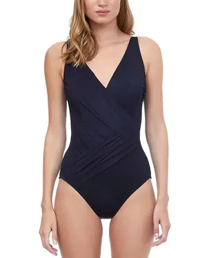 GOTTEX Draped Surplice One Piece Swimsuit - Black