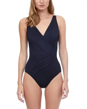 GOTTEX Draped Surplice One Piece Swimsuit - Black