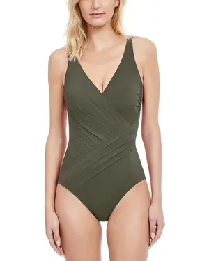 GOTTEX Draped Surplice One Piece Swimsuit Olive
