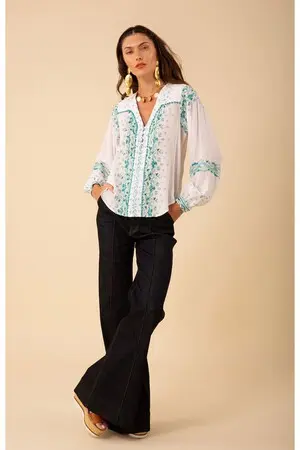 Hale Bob Hale Bob Cora Embroidered Top - Blue