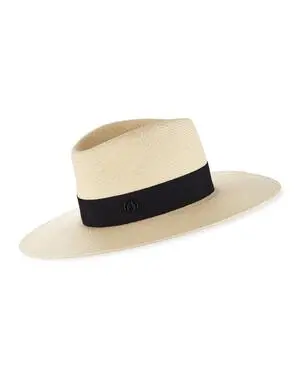 MAISON MICHEL Maison Michel Charles Fedora Hat Beige/navy