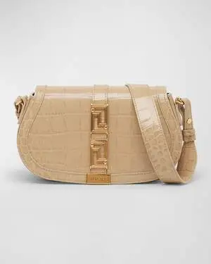 Versace Versace Greca Goddess Croc-Embossed Shoulder Bag - Sand Versace Gold