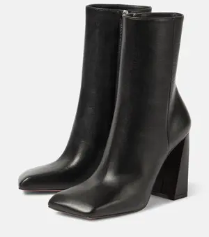 Amina Muaddi Marine 95 Leather Ankle Boots - Black