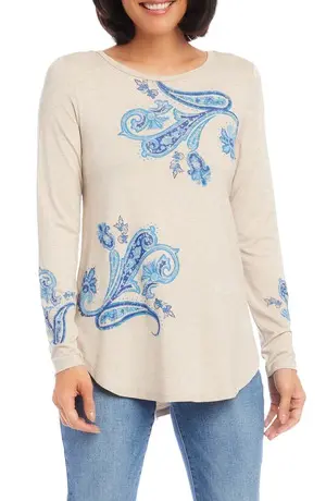 Karen Kane Paisley Print Shirttail Top - Oatmeal