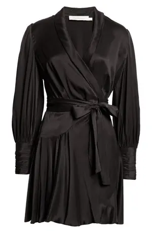 Zimmermann Long Sleeve Silk Wrap Minidress