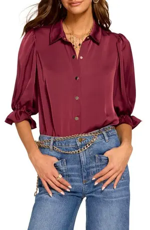 Ramy Brook Dina Matte Satin Bodysuit - Cranberry