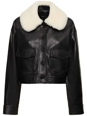 Proenza Schouler Crop Leather Jacket W/shearling Collar - Black