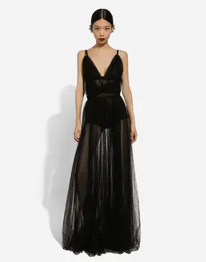 Dolce & Gabbana Long Flocked Lurex Tulle Dress