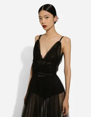 Dolce & Gabbana Long Flocked Lurex Tulle Dress