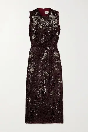 Erdem Embellished Georgette Midi Dress