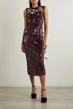 Erdem Embellished Georgette Midi Dress