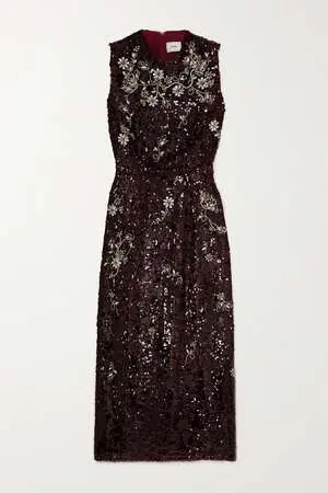 Erdem Embellished Georgette Midi Dress
