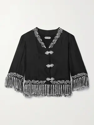 BODE Grenier Fringed Embroidered Silk-twill Jacket