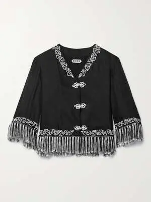 BODE Grenier Fringed Embroidered Silk-twill Jacket