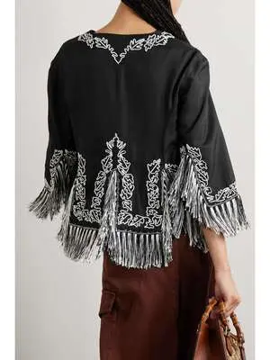 BODE Grenier Fringed Embroidered Silk-twill Jacket