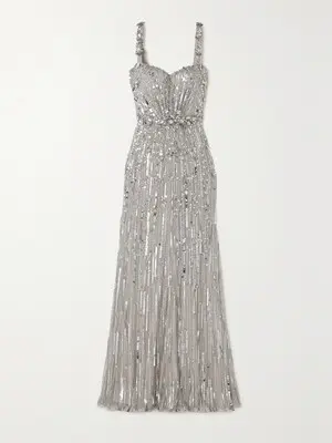 Jenny Packham Bright Gem Embellished Sequined Tulle Gown