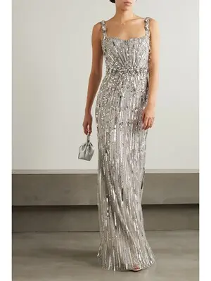 Jenny Packham Bright Gem Embellished Sequined Tulle Gown