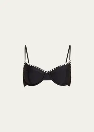 Ramy Brook Ramy Brook Emmeline Crochet-Trim Bikini Top Black With White