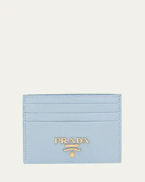 Prada Saffiano Leather Card Case Celeste