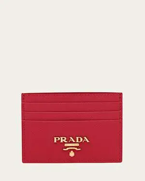 Prada Saffiano Leather Card Case Fuoco