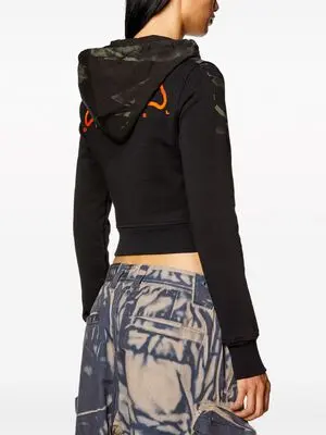 DIESEL® Cropped Cotton Hoodie With Graphic Print - Green