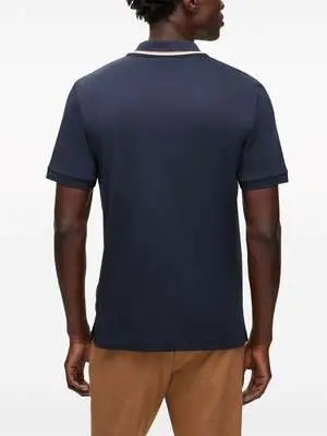 BOSS Logo-print Striped-trim Cotton Polo Shirt - Blue