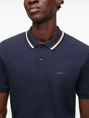 BOSS Logo-print Striped-trim Cotton Polo Shirt - Blue