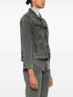 ANA RADU Crystal-embellished Denim Jacket - Grey