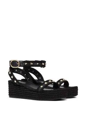 Valentino Garavani Rockstud Flatform Sandals - Black