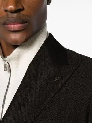 Tagliatore Brooch-detail Double-breasted Virgin-wool Blazer - Brown