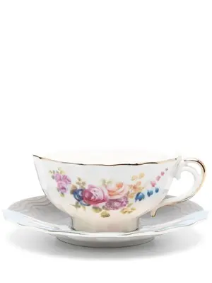 SELETTI Hybrid Kerma Floral-print Tea Cup Set Grey