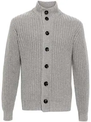 DELL'OGLIO High-neck Cashmere Cardigan - Grey