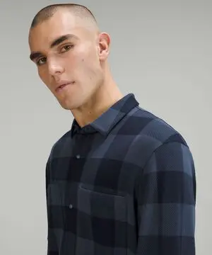 Lululemon Soft Knit Overshirt - Check Plaid True Navy Iron Blue