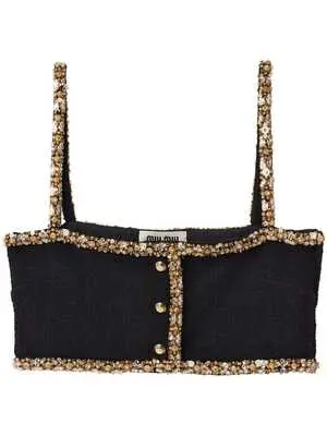 Miu Miu Sequin-embellished Tweed Cropped Top