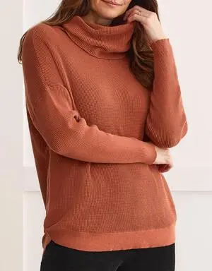Tribal Cotton Cowl Neck Sweater In Copper - Multi