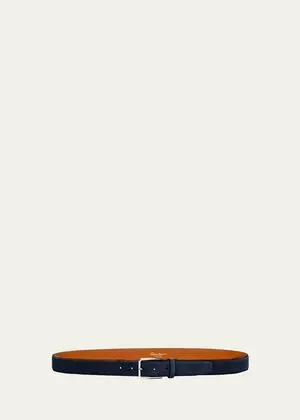 Santoni Suede Square-Buckle Belt Blue-u60