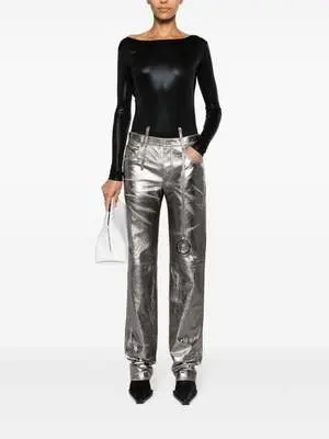 Attico Distressed Straight-leg Leather Trousers