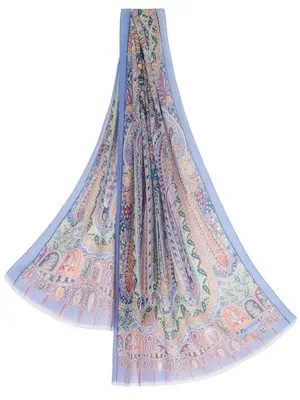 Etro Paisley-print Frayed Scarf - Blue
