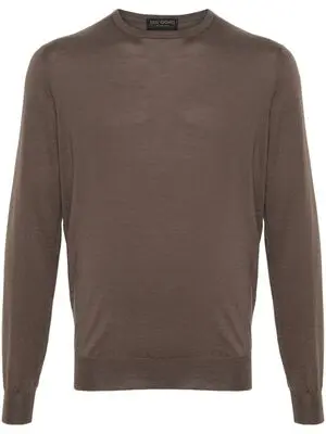 DELL'OGLIO Crew-neck Rib-trim Jumper - Brown