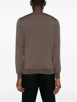 DELL'OGLIO Crew-neck Rib-trim Jumper - Brown
